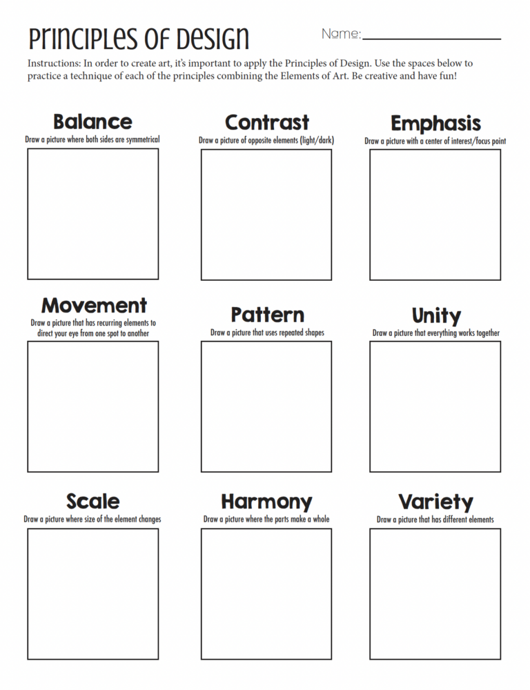Elements of Art & Principles of Design Worksheets – brightartlessons.com