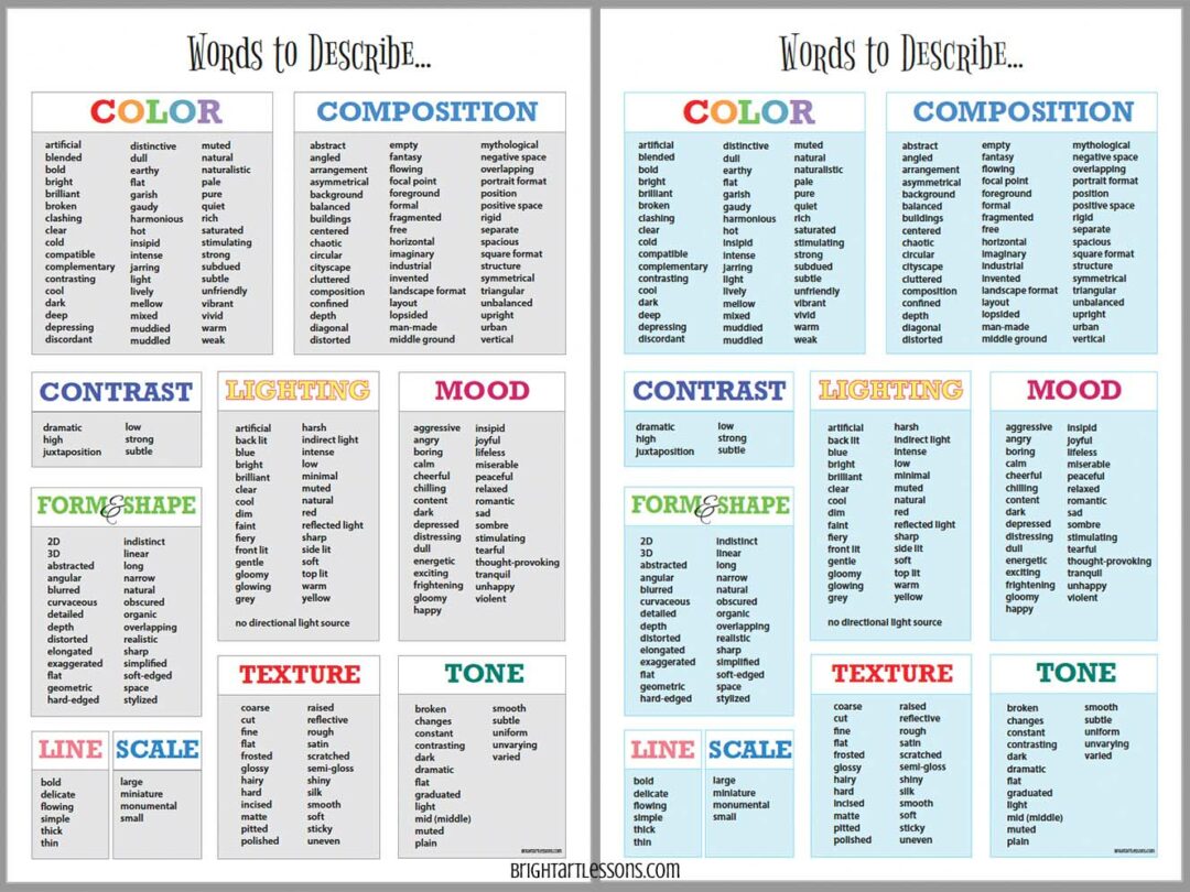 Descriptive Art Words Posters – brightartlessons.com