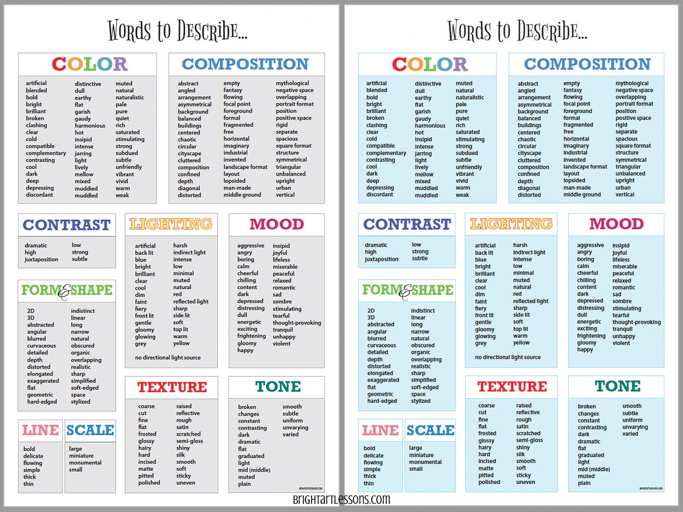 Descriptive Art Words Posters – brightartlessons.com